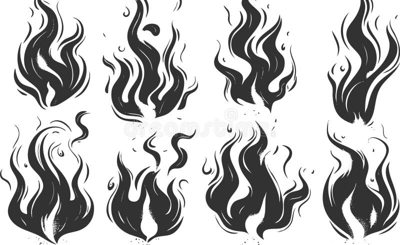 Stylized Black Flames Illustration on a White Background, Abstract Fire ...