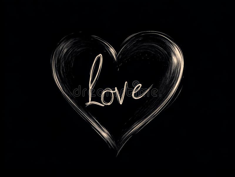 Stylized Black Heart Outline Featuring the Word Love in Cursive for a ...