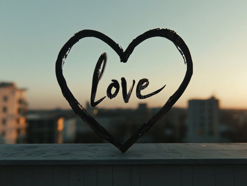 Stylized Black Heart Outline with the Word Love in Cursive Against a ...