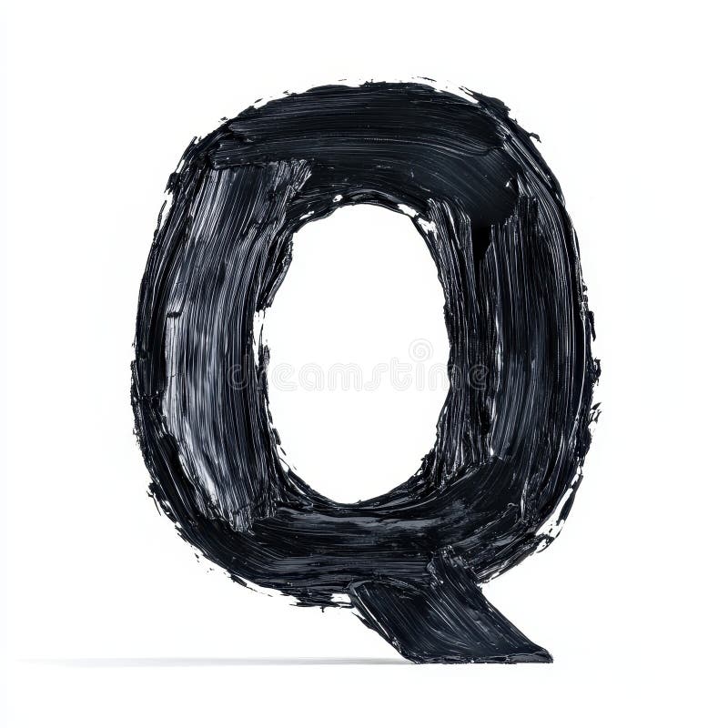 A Stylized Black Letter "Q" Painted with a Brushstroke Effect on a ...