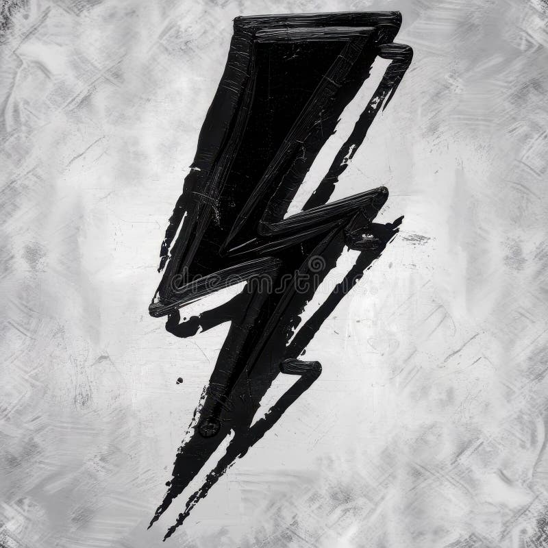 Stylized Black Lightning Bolt on a Textured Gray Background, Conveying ...