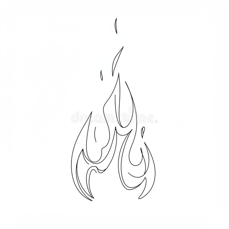 Stylized Black Line Drawing of a Flame on a White Background. the ...