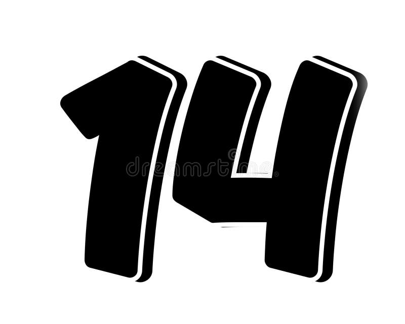 Number 14 3D with Shadow Effects on White Background Stock Illustration ...