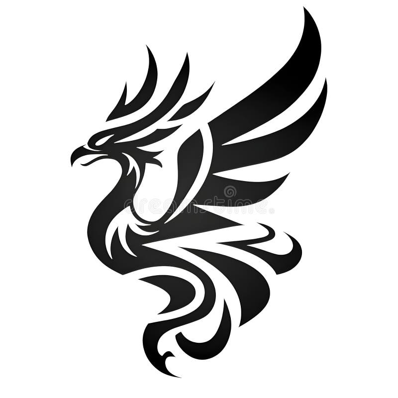 Stylized Black Phoenix Bird Logo in Tribal Art Stock Illustration ...