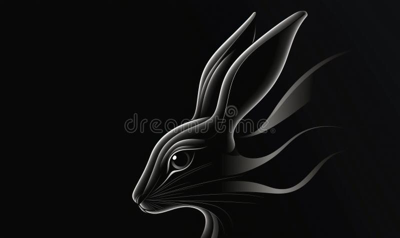 Stylized Black Rabbit Silhouette with Flowing Lines on Dark Background ...