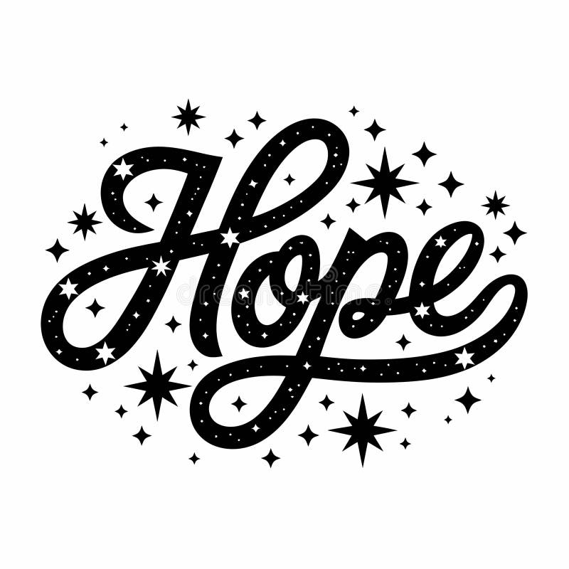 Stylized Black Script Spells Out the Word Hope Surrounded by Various ...