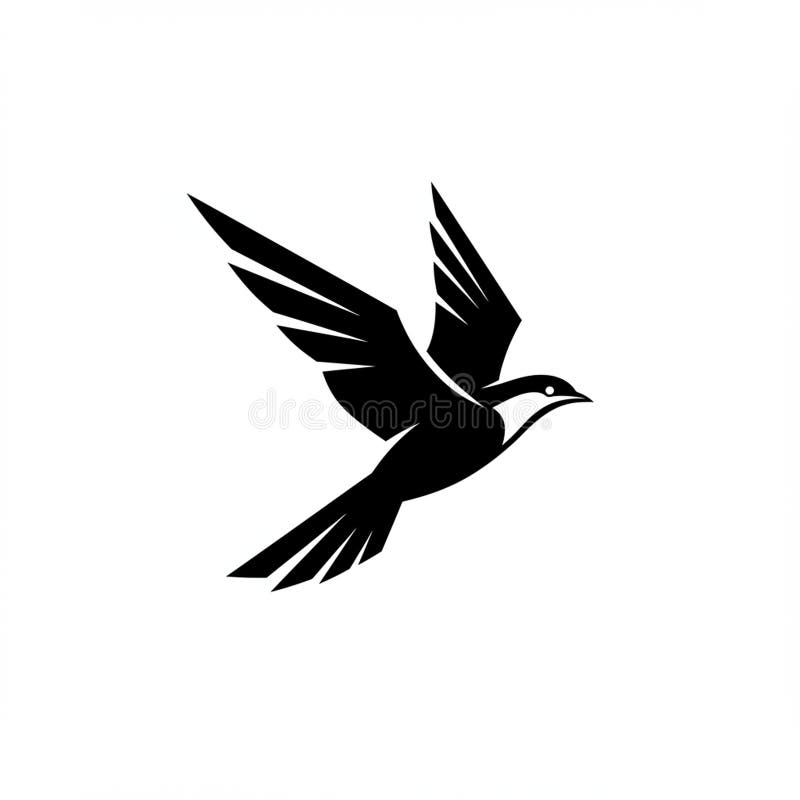 Stylized Black Silhouette of a Bird in Flight on a White Background ...
