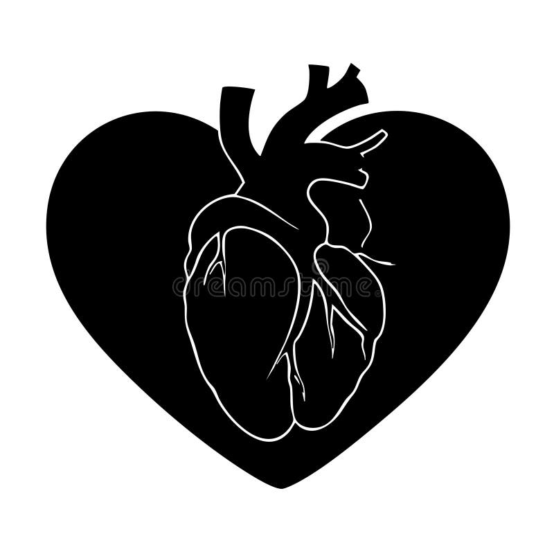 A Stylized Black Silhouette of a Human Heart Inside a Heart Shape ...