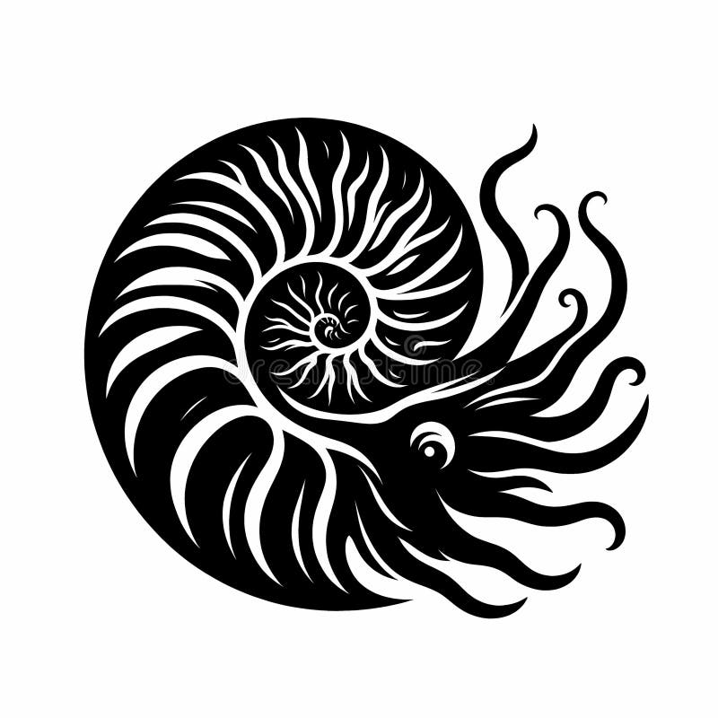 Stylized Black Silhouette of a Nautilus Shell with Spiral Symmetry ...