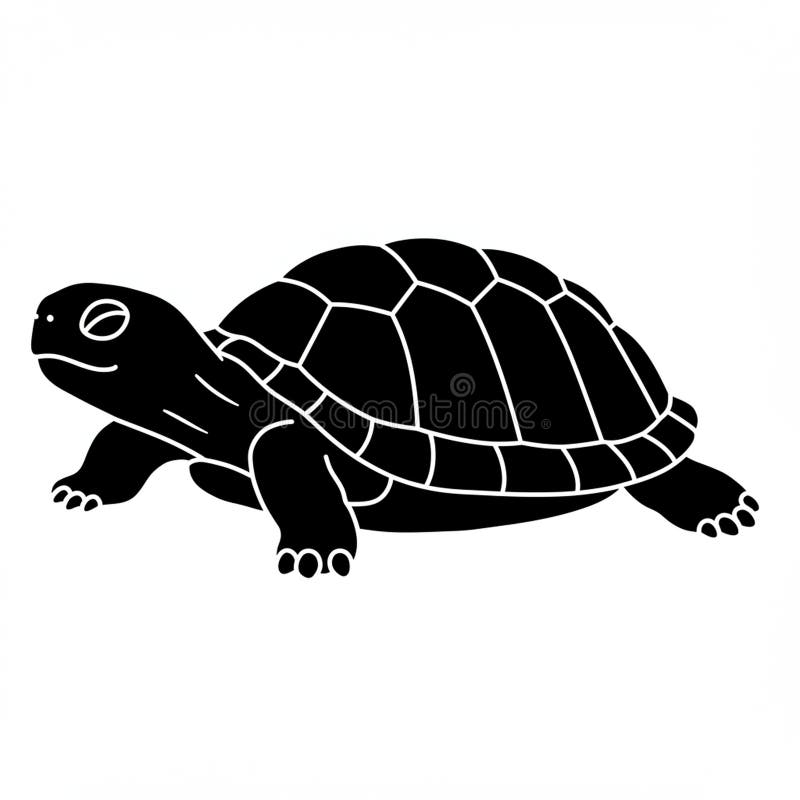 Stylized Black Silhouette of a Turtle with a Distinct Segmented Shell ...