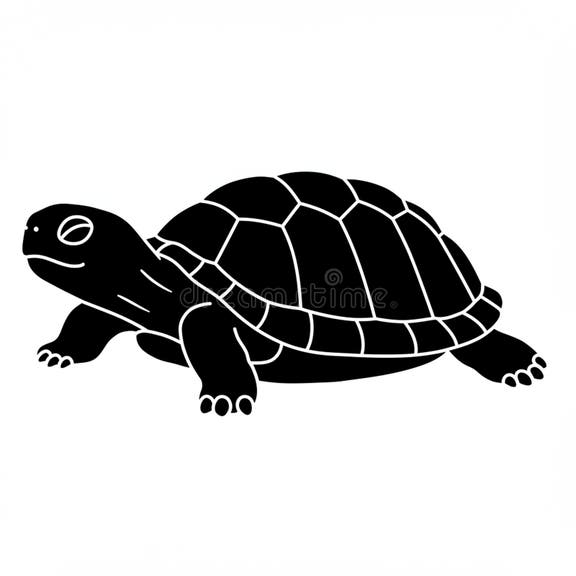 Stylized Black Silhouette of a Turtle with a Distinct Segmented Shell ...