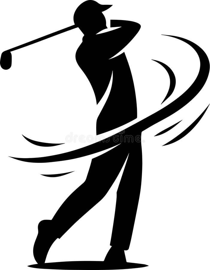 Stylized Black Silhouette Vector of a Golfer in a Dramatic Full Swing ...