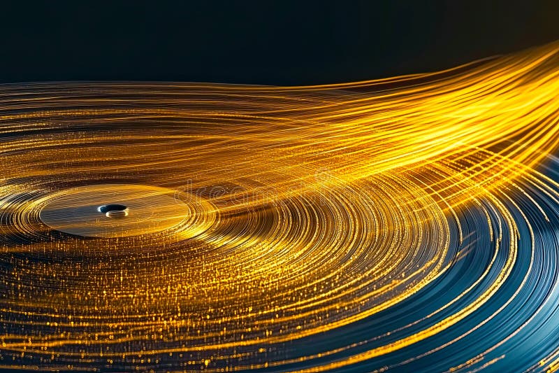 Stylized Black Vinyl Record with Golden Sound Waves in a Minimalist ...