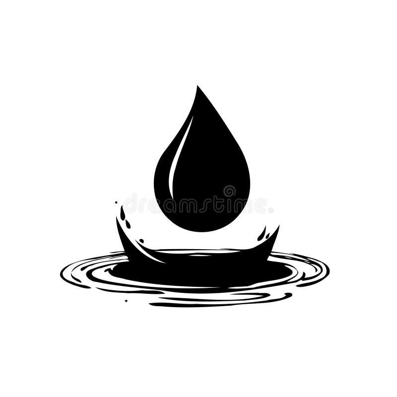 Stylized Black Water Droplet Creating Circular Ripple Effect Graphic ...