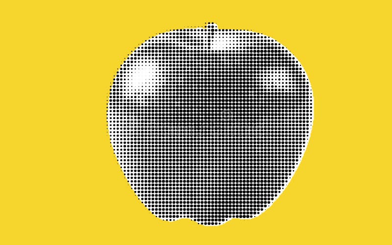 Stylized Black and White Apple on Yellow Background Stock Illustration ...