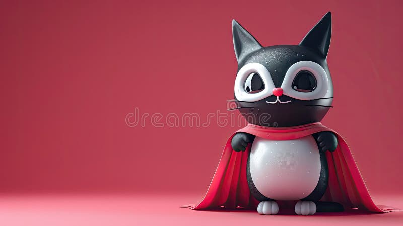 Stylized Black and White Cat with Superhero Cape and Mask. Stock ...