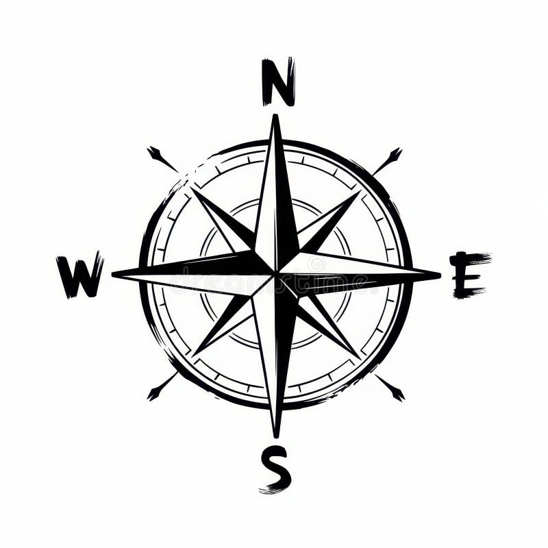 Stylized Black and White Compass Graphic with Directional Indicators ...