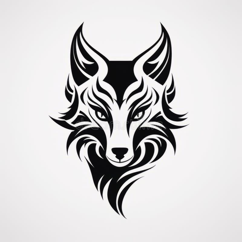 Stylized Black and White Fox Head Design. Stock Illustration ...