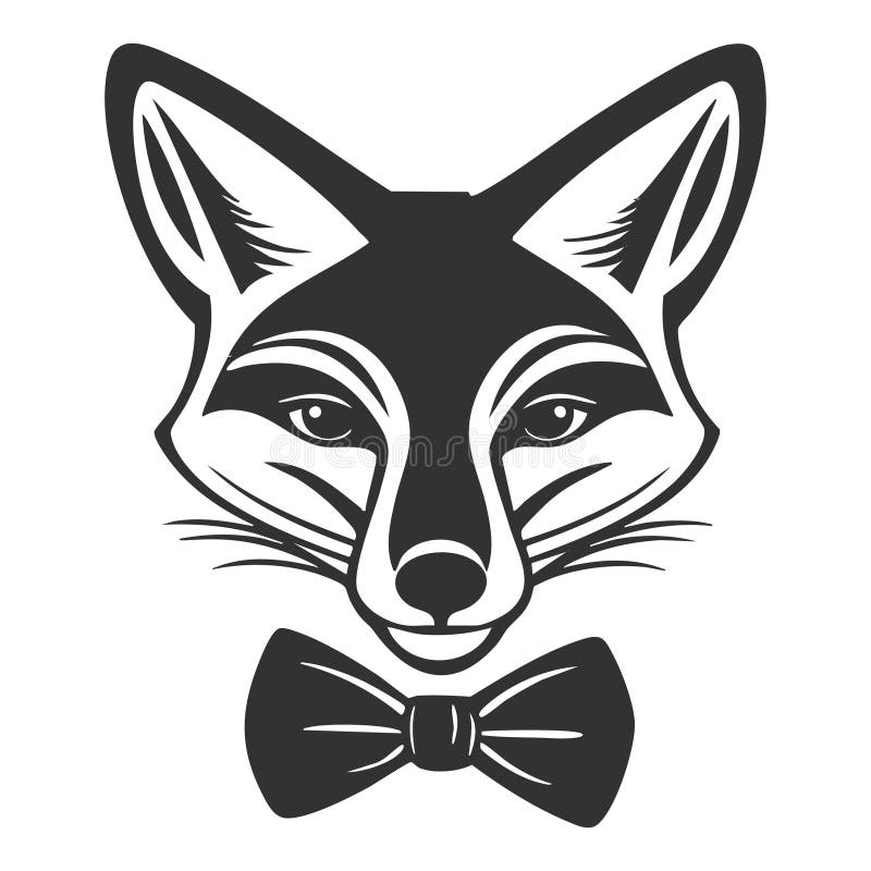 Stylized Black and White Fox Head Illustration with a Bowtie. Stock ...