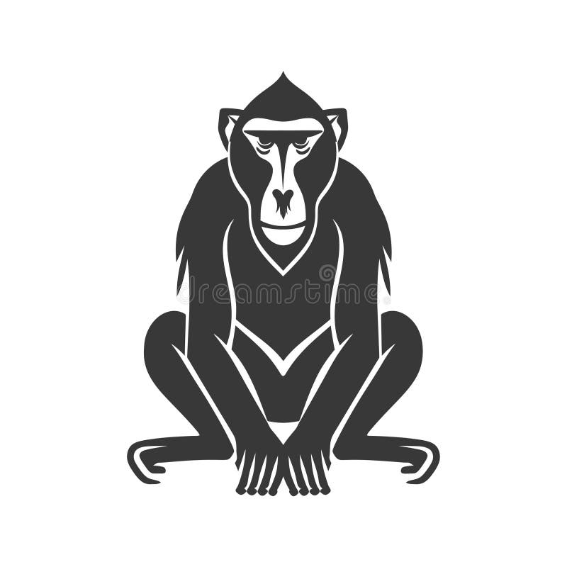 Sitting Black and White Illustration of a Baboon Stock Vector ...