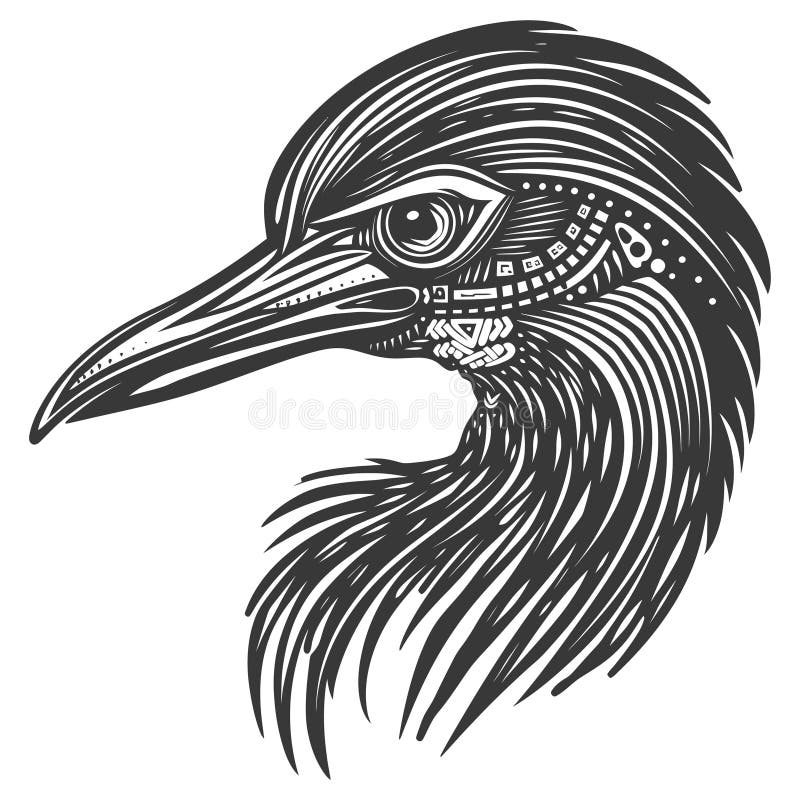 Stylized Bird Head in Black and White Line Art Design Stock ...