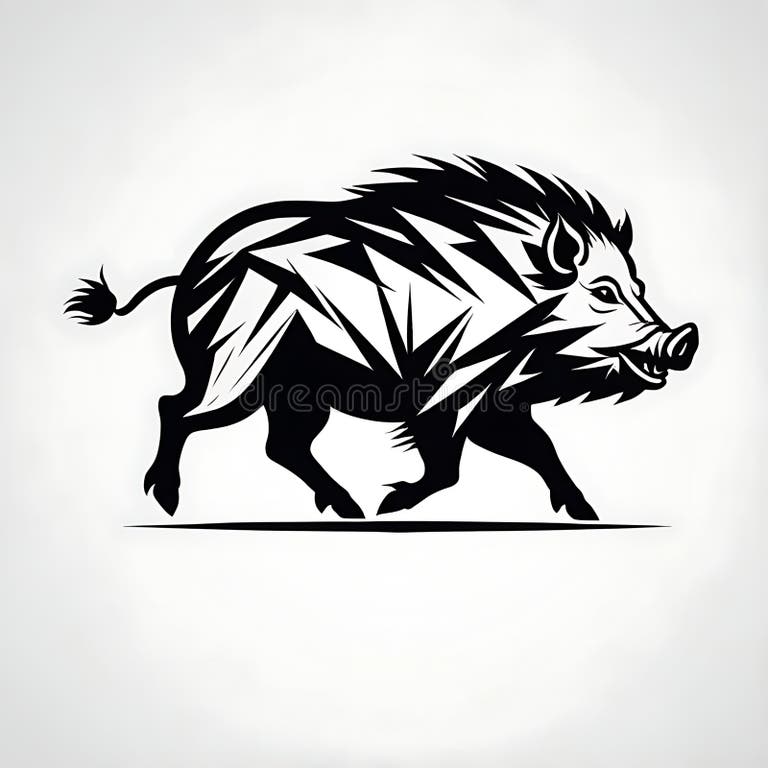 A Stylized Black Boar Running Powerfully Forward Stock Illustration ...