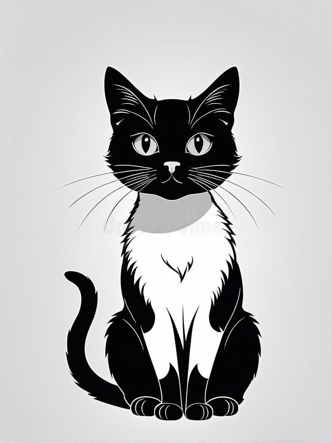 Stylized Black and White Illustration of a Cat Stock Illustration ...
