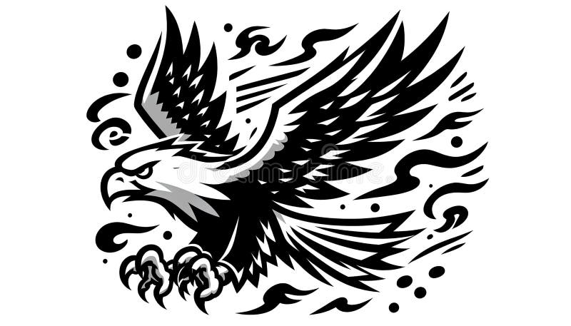 Stylized Black and White Illustration of an Eagle in Mid-flight Stock ...