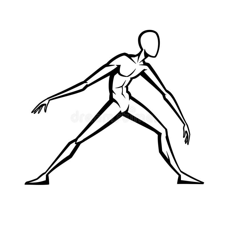 Stylized Black and White Illustration of a Faceless Humanoid Figure in ...