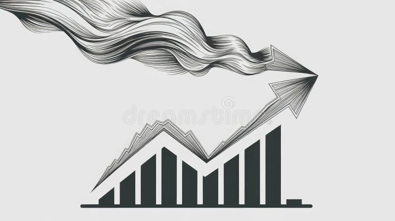 Stylized Black and White Illustration of a Growing Graph with Dynamic ...
