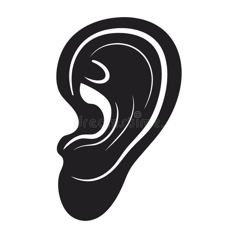 Black and White Graphic Illustration of a Human Ear with Detailed Lines ...