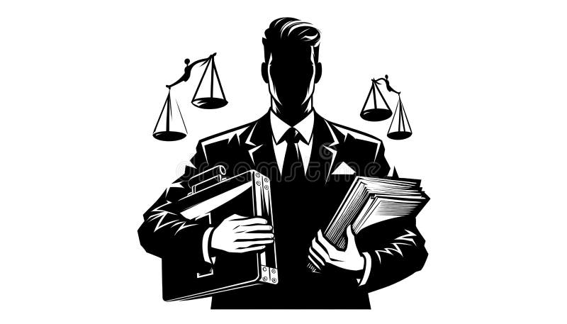 A Stylized Black and White Illustration of a Man in a Suit Holdi Stock ...
