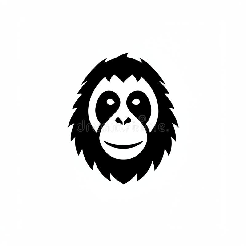 Stylized Black and White Illustration of a Monkey Face, Featuring ...