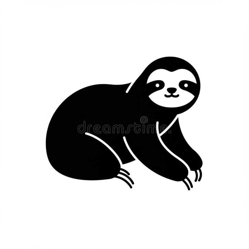 Stylized Black and White Illustration of a Sloth. the Design Features ...