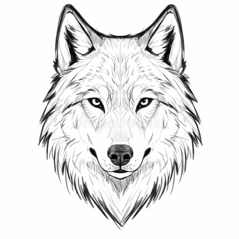 Stylized Black and White Illustration of a Wolf S Face. the Drawing ...