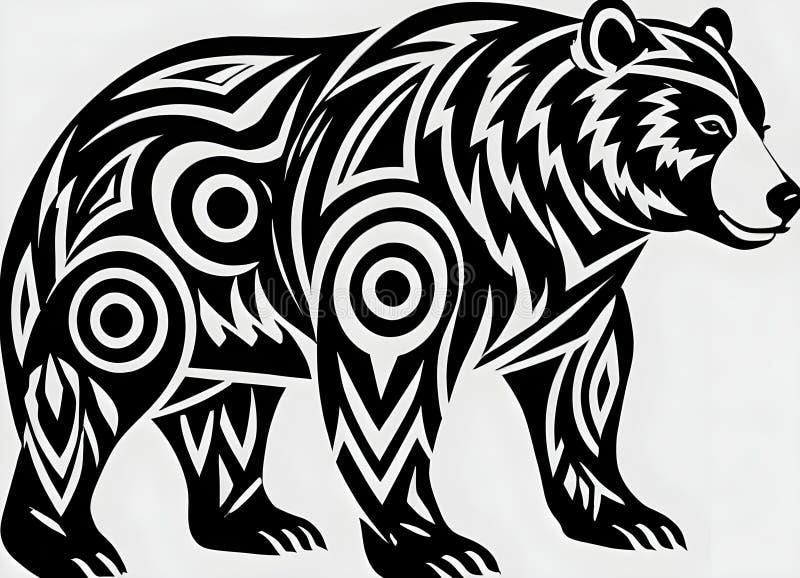A Stylized Black and White Image of a Bear with Abstract Geometric ...