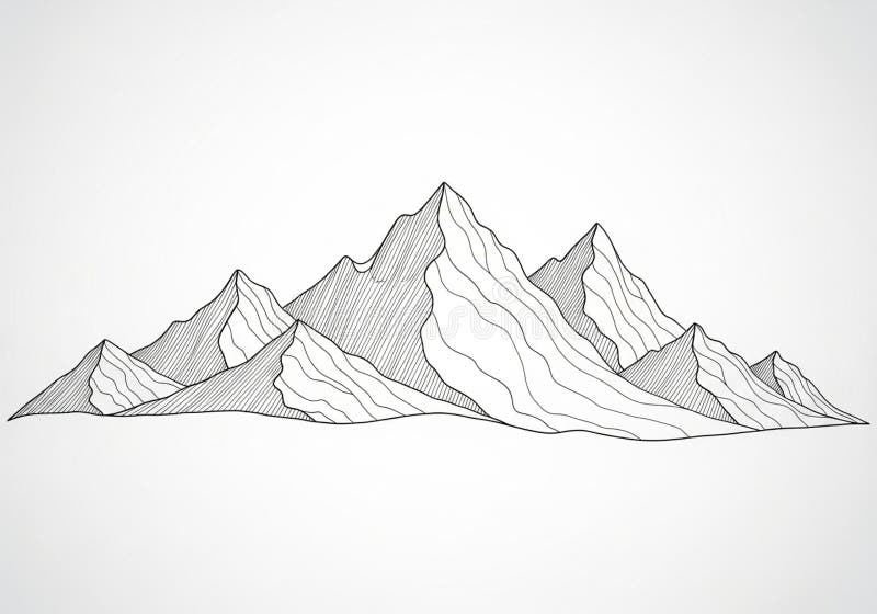 Stylized Black and White Mountain Range Drawing with Several Peaks. the ...