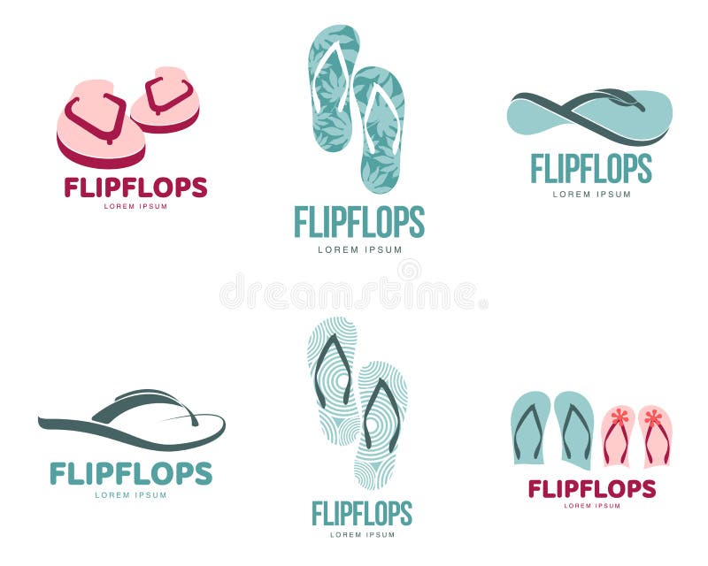 Stylized Black and White Rubber Flip Flops Logo Template Set Stock ...