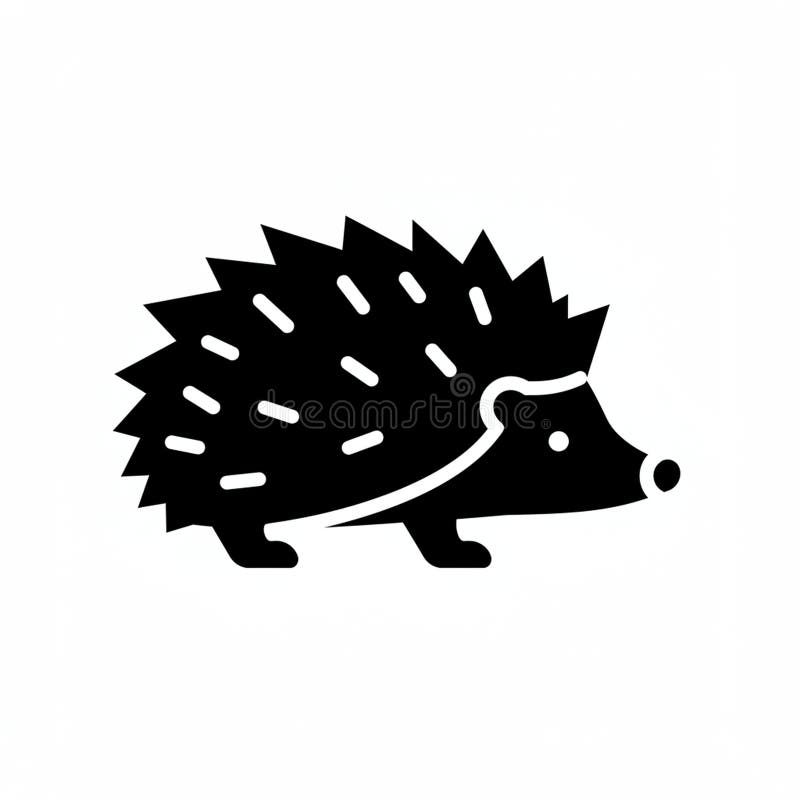 Stylized Black and White Silhouette of a Hedgehog, with a Simplified ...
