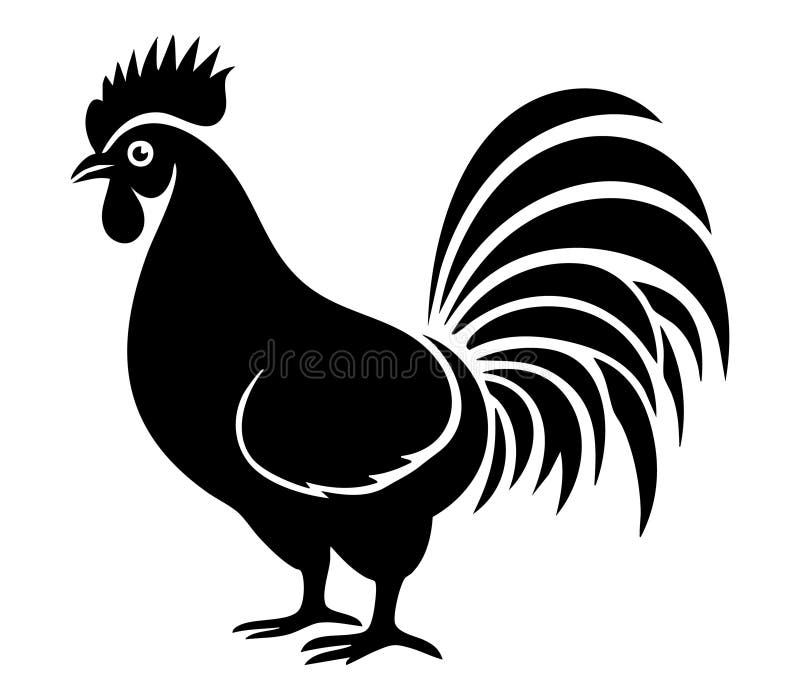A Stylized Black and White Silhouette of a Rooster, Showcasing Its ...