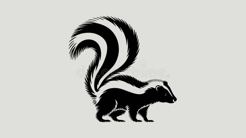 Stylized Black and White Skunk Illustration with Fluffy Tail Stock ...