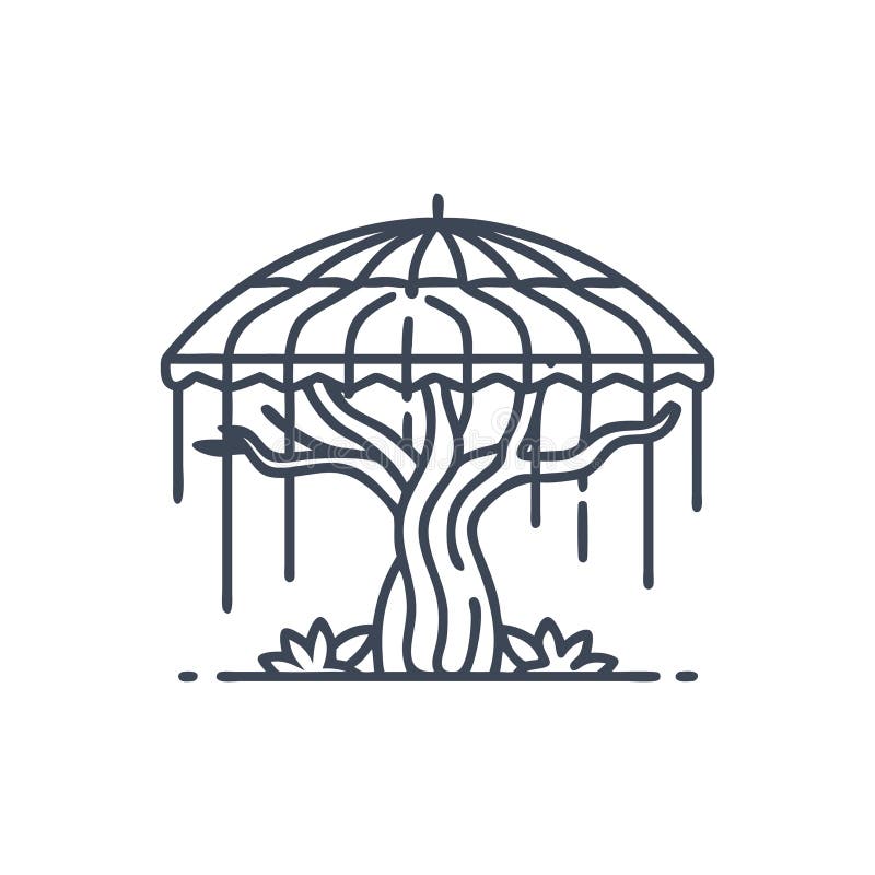 Stylized Black and White Tree Icon with Visible Roots and Detailed ...