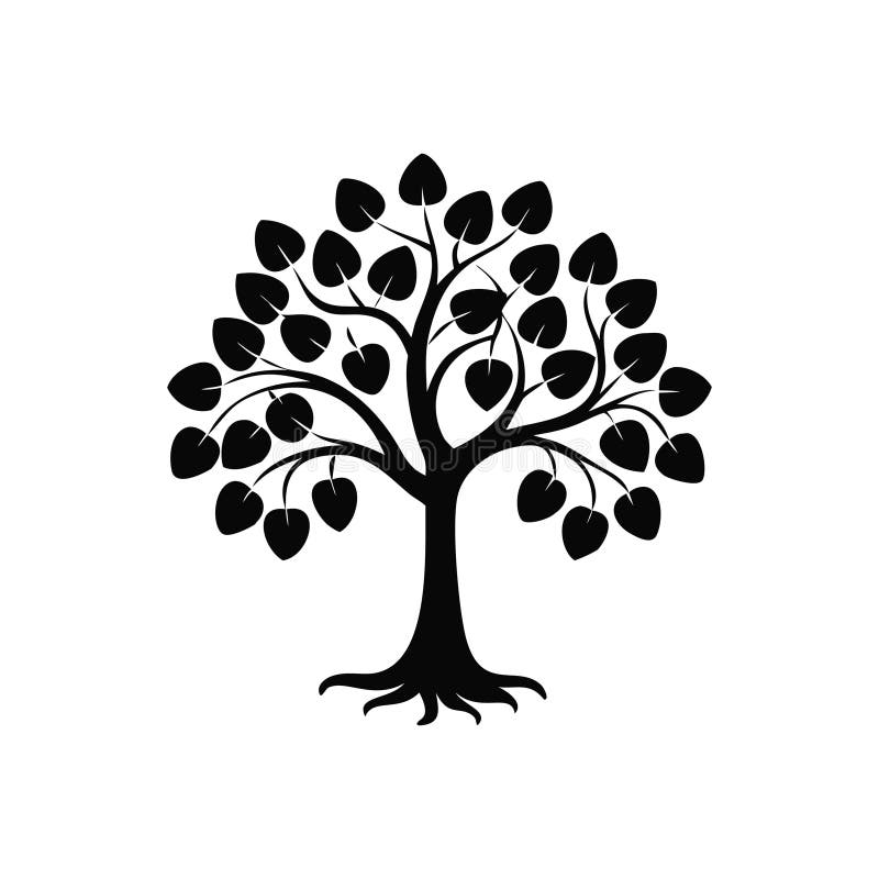 Stylized Black and White Tree Illustration with Leaf Pattern Canopy ...