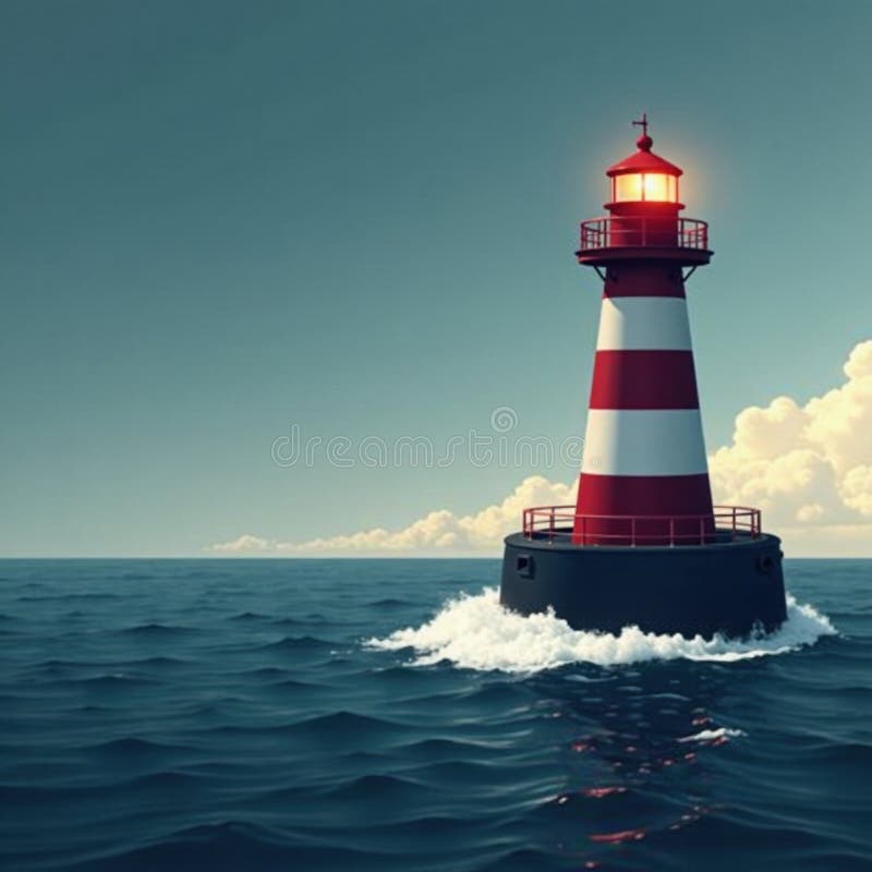Stylized Black and White Vector Graphic of a Maritime Beacon at Sea ...