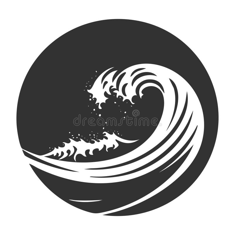 Stylized Black and White Wave Icon in a Circular Design. Stock ...