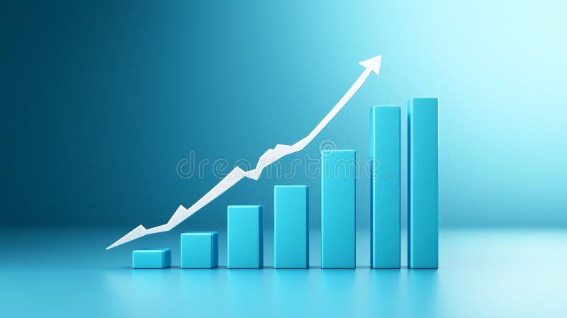 A Blue Ascending Bar Graph with a Line Representing Growth Trends on a ...