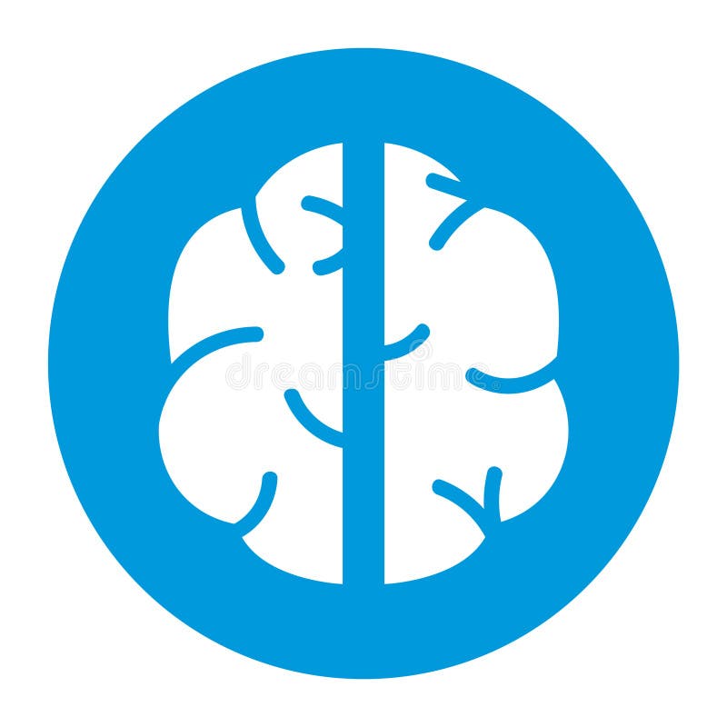 Stylized Blue Brain Icon, Circular Format, Divided Segments, White ...