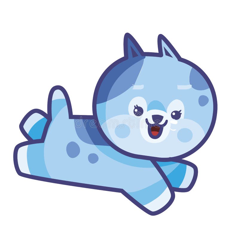 Stylized Blue Cat with Blue Spots Makes a Big Jump, Cartoon ...