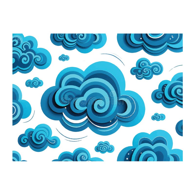Seamless Cloud Art with White Outlines Stock Illustration ...