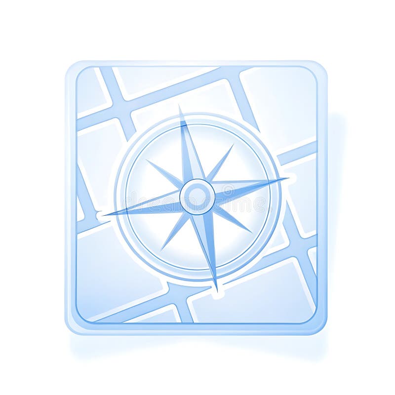 Stylized Blue Compass Rose Icon Over a Faint Map Grid Isolated on White ...